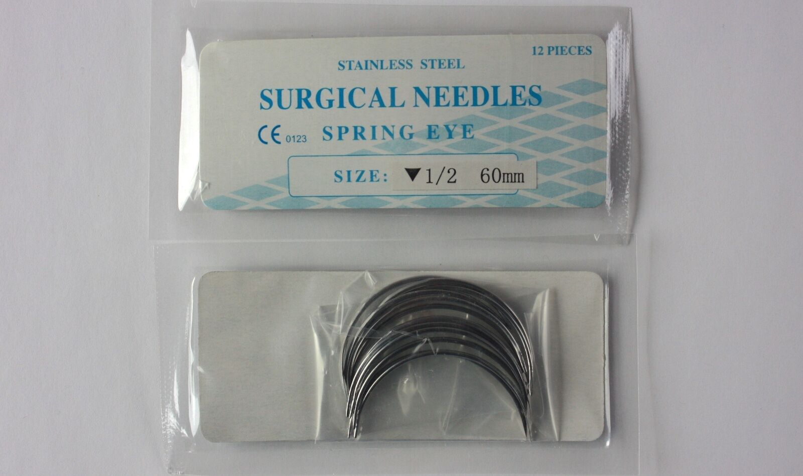 Veterinary SS Surgical Needles, Spring Eye, Reverse, 1/2 Circle, 60mm,