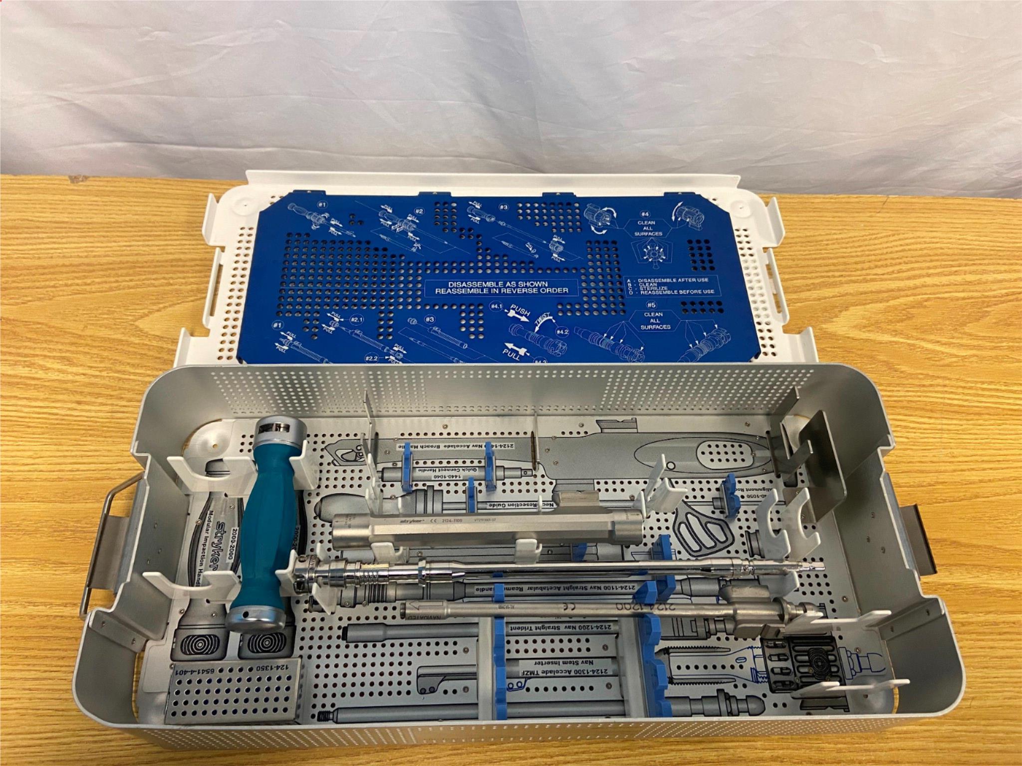 Stryker Hip Instrument Tray with some Tools 21.5x10.5x3.5 - DIAGNOSTIC